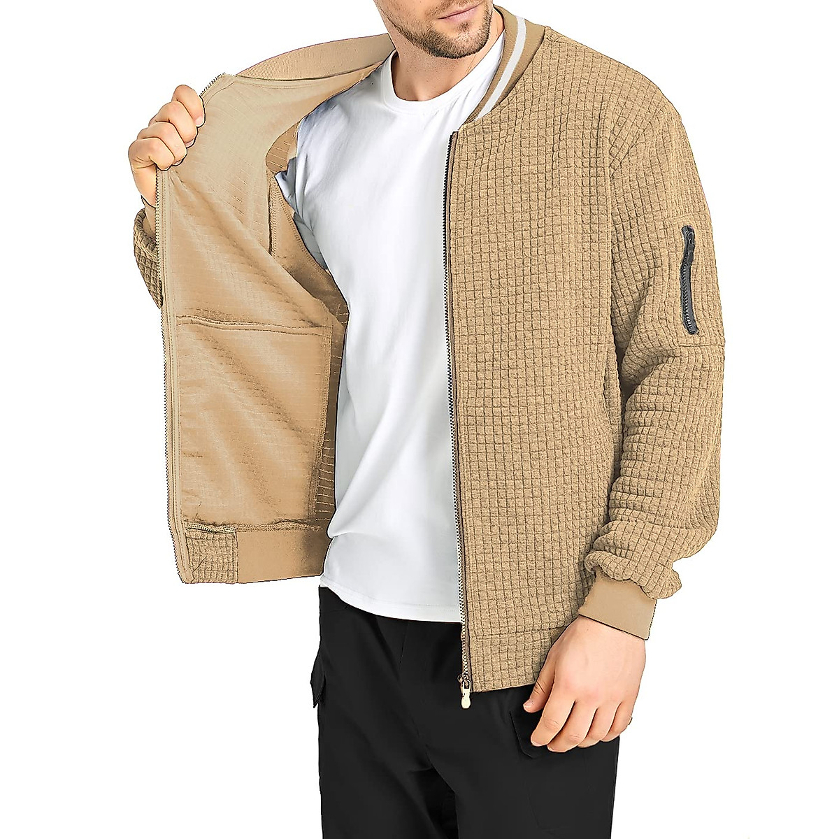 SAVKOOV Mens Lightweight Jacket Casual Bomber Jacket Varsity Coat