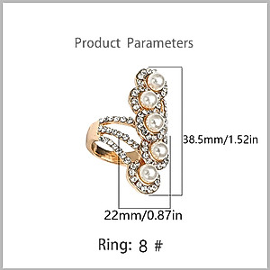 Boho Layered CZ Pearl Statement Ring for Women Cubic Zirconia Imitation Pearls Golden Finger Rings Comfort Fit Dainty Birthday Wedding Anniversary Mother's Day Jewelry Gift Size 8