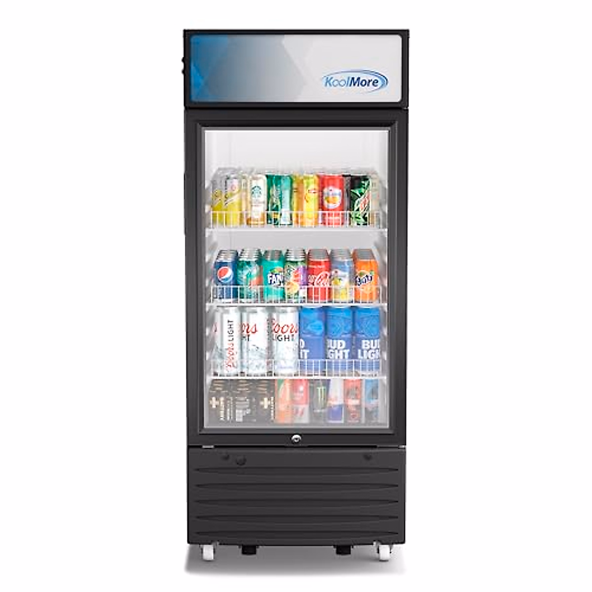 KoolMore KM-MDR-1D-6C 6 Cu. Ft. Commercial One Glass Door Display Upright Beverage Refrigerator Cooler Merchandiser-22.8 in. x 21.4 in. x 52.7 in. [Black]