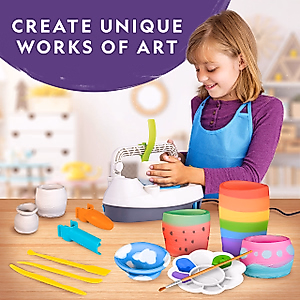 NATIONAL GEOGRAPHIC Kid’s Pottery Wheel – Complete Pottery Kit , Plug-In Motor, 2 lbs. Air Dry Clay, Sculpting Clay Tools, Apron & More, Patent Pending, Amazon Exclusive Craft Kit