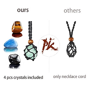 Harnico Crystal Holder Necklace with 3 pcs Polished Crystals, Empty Stone Holder Necklace Rope Necklace Cord for Crystals…