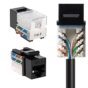SATMAXIMUM Cat6 Keystone Ethernet Wall Jack Punch Down UTP 45-Degree (Easier Termination Than 90-Degree), RJ45 Slim Profile Speed Termination 45° Angled Black (50 Pack)