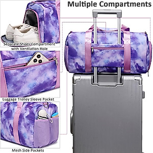 Gym Duffel Bag for Girls Weekender Overnight Bag with Wet Pocket Shoes Compartment Sports Dance Bag for Girls Teens Travel Duffle