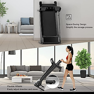 SPORFIT Foldable Treadmill with Incline, Portable Treadmills w/ 3 Adjustable Manual Incline, Heart Rate Sensor&LCD Display, Electric Treadmill, Running Machine for Home&Office, Black