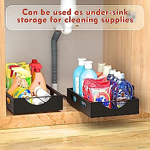 caktraie Pull Out Cabinet Organizer Fixed with Adhesive, Slide Out Drawer Storage Shelves - 10.8" W x 15.15" D Heavy Duty Pull Out Drawers for Kitchen Cabinets, Living Room, Home - Black