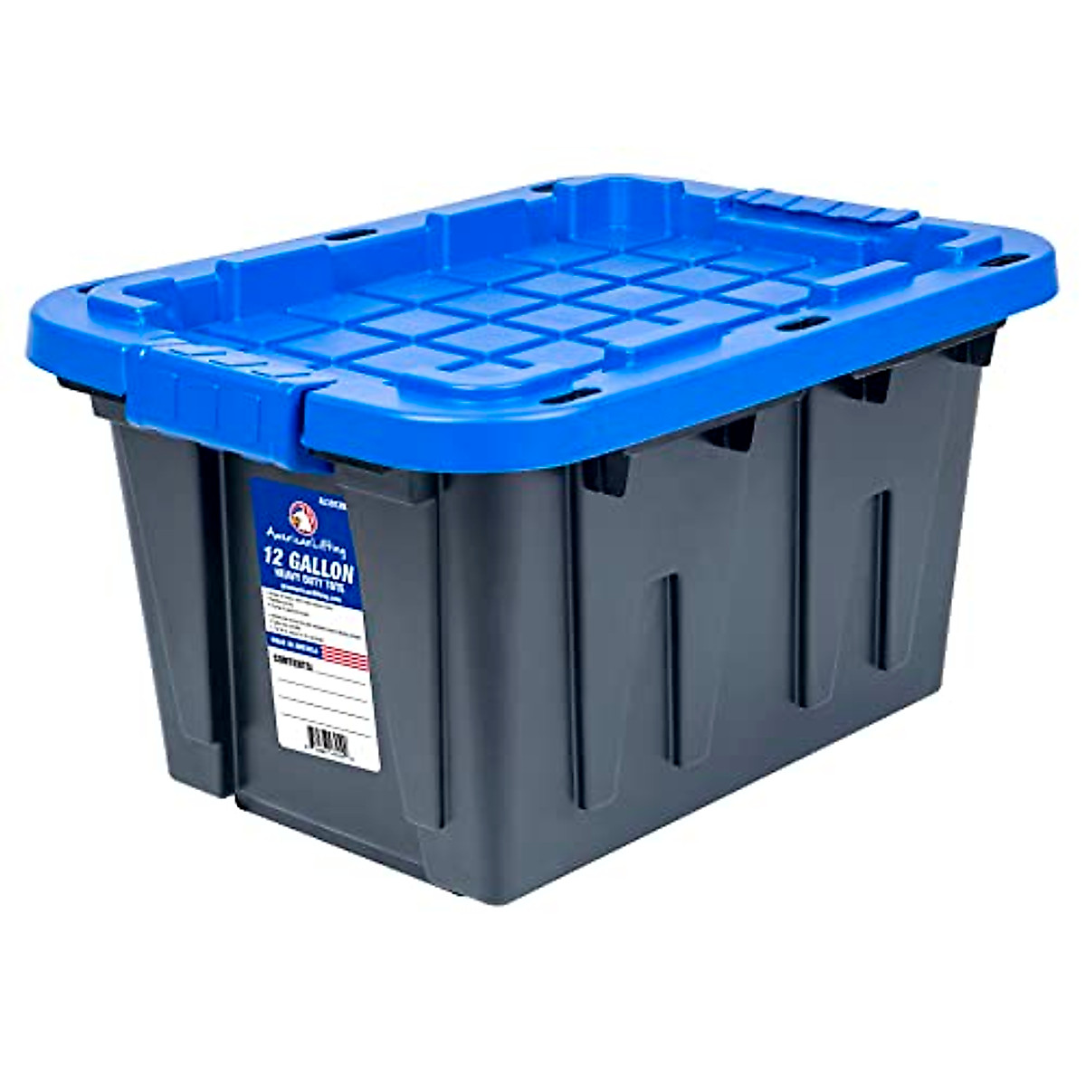 American Lifting 12-Gallon Storage Containers - Tough with Lids Durable Stackable - Keep Your Belongings Safe and Organized - (4 Pack - Blue)