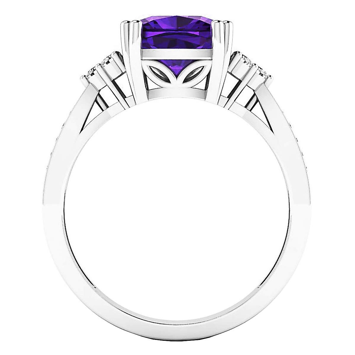 Dazzlingrock Collection 8 MM Cushion Amethyst and Round White Diamond Engagement Ring for Women in 14K White Gold, Size 7