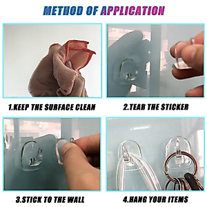 50 PCS Traceless Clear Plastic Adhesive Hooks No Damage Transparent Reusable Seamless Hooks Sticky Hangers with Non Marking Sticker for Kitchen Bathroom Bedroom Office Wall（3*2.4Cm/1.18*0.94Inches）