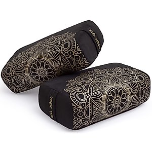 Yoga Bolster Pillow (2 Pack) Luxurious Eco Suede Yoga Bolster for Restorative Yoga, Meditation, Rectangular Yoga Pillow With Carry Handle, Washable Cover (Eco Suede-black)