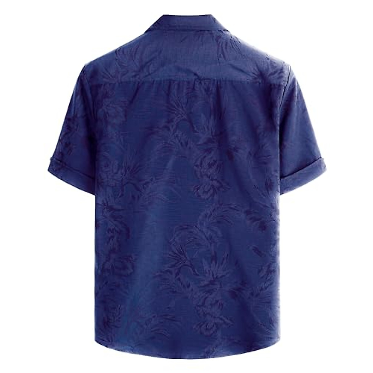 VATPAVE Men's Hawaiian Floral Jacquard Shirt - Casual Button Down Short Sleeve Summer Shirt With Pocket - XX-Large Navy Flower