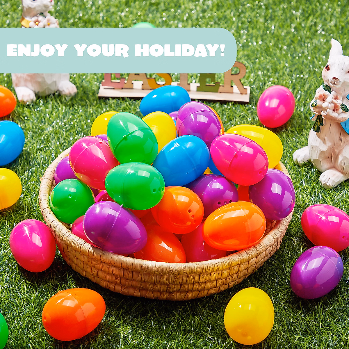 JOYIN 50 PCS 2.3" Easter Eggs, Empty Plastic Eggs Fillable Colorful Bright Eggshell Bulks for Easter Hunt, Filling Treats, Party Favor, Basket Stuffers, Classroom Prize Supplies