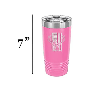 Rogue River Tactical USA Flag Buck Hunting 20 Oz. Travel Tumbler Mug Cup w/Lid Vacuum Insulated Hot or Cold United States Deer (Pink)