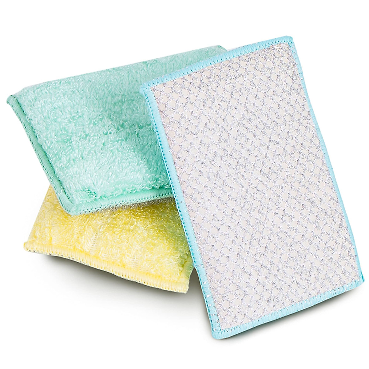 Smart Design Heavy Duty Scrub Sponge with Bamboo Odorless Rayon Fiber - Set of 9 - Ultra Absorbent - Soft and Metallic Scrub - Cleaning, Dishes, and Hard Stains - Spring - Yellow, Mint, Blue