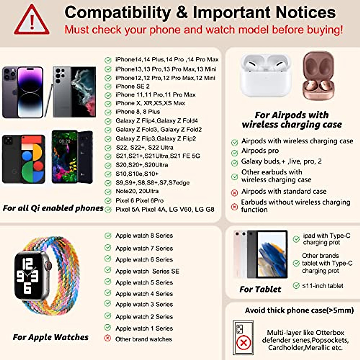 Wireless Charging Station for Apple Multiple Devices, Wired Charger for Tablet Stand iPad Holder, Wireless Charger for iPhone 14 Pro Max/13/12, AirP od Pro 3/2, Watch Charger for iWatch Series 8/7/6