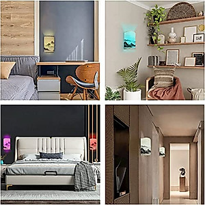 CAKOJV188 Battery Operated Wall Sconces Wireless Wall Lamp Fixtures Chinese Landscape Ink Painting Dimmable Wall Lights for Bedroom Living Room Hallway Set of 2