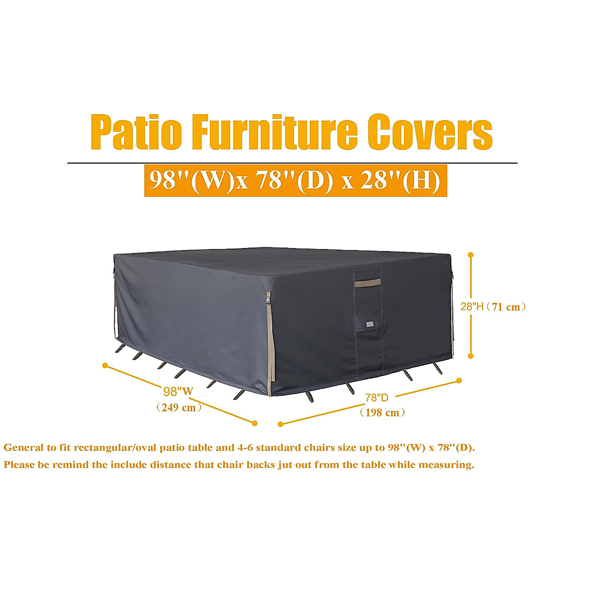 Garden Balsam Heavy Duty Waterproof Patio Furniture Covers,Fading Resistant Outdoor Table and Chair Covers Rectangular 98"Wx 78"D x 28"H Dark Grey