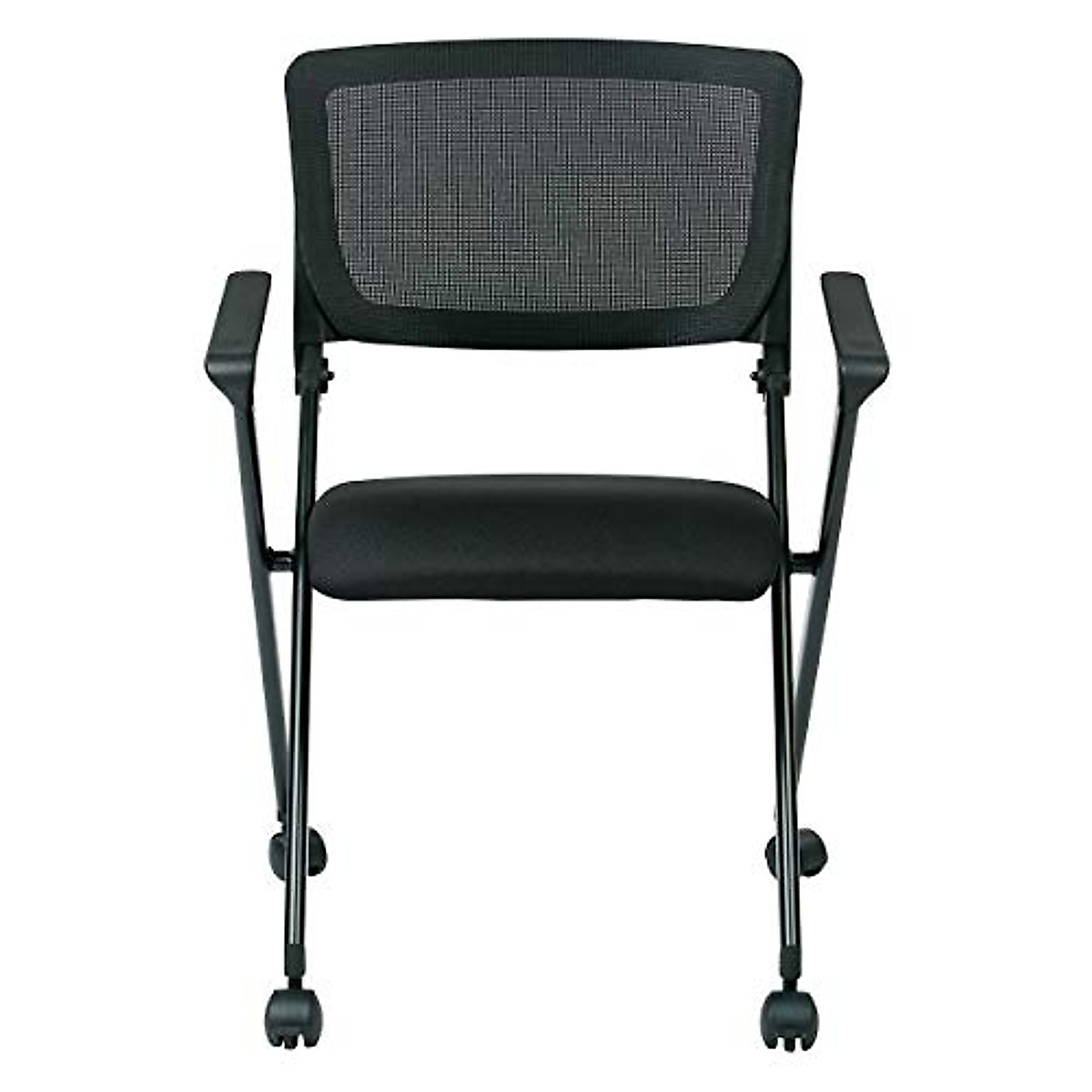 Office Star FC Series 2-Pack Folding Nesting Chairs with Breathable Mesh and Padded Fabric Seat, Icon Black with Black Frame