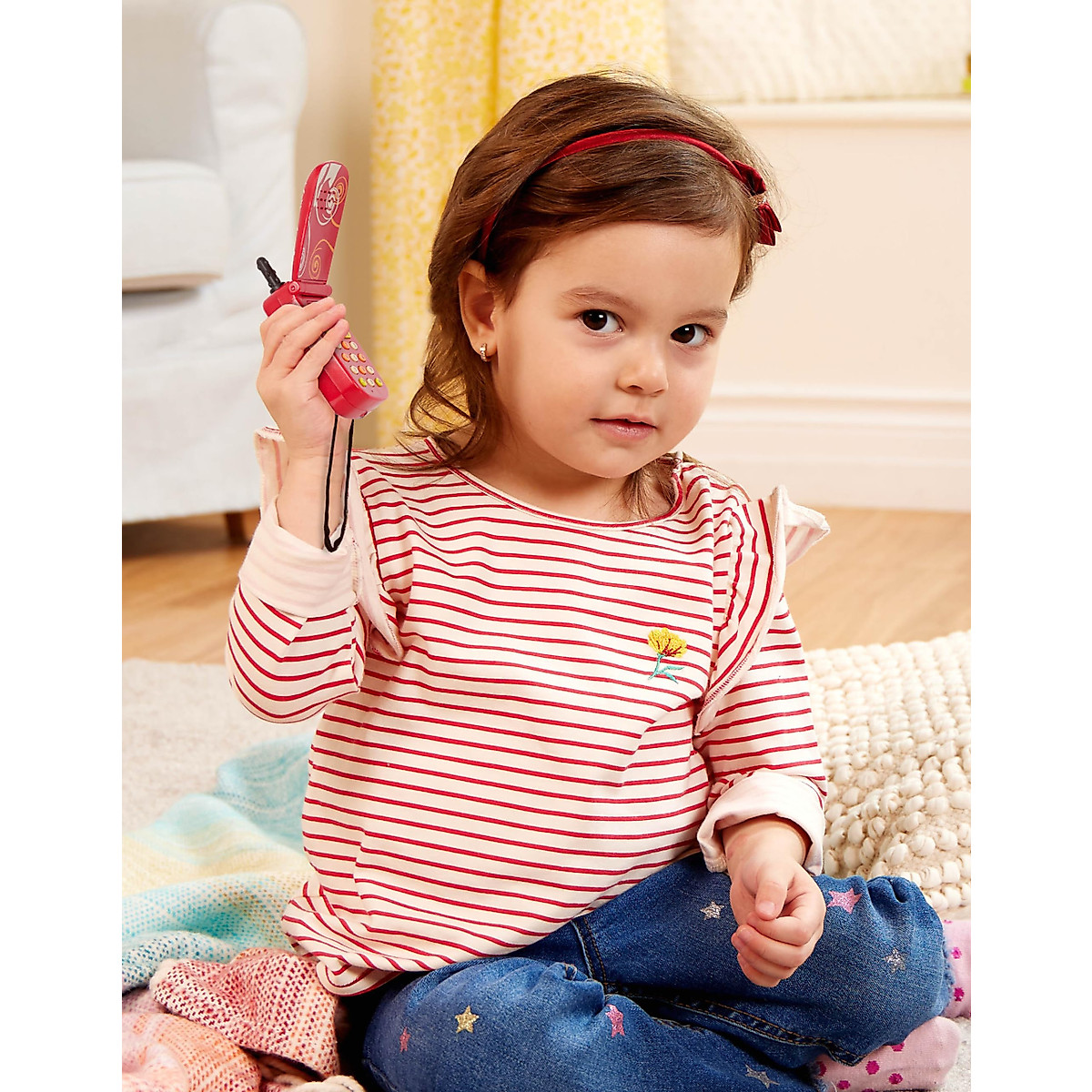 B. toys- Hellophone- Red- Pretend Play Toy Cell Phone – Kids Play Phone with Light Sounds and Songs – Toddler Phone with Message Recorder- 18 months +