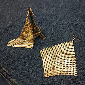 Suyi Trendy Women Earrings Metal Mesh Grid Sequins Tassel Long Drop Dangle Earrings Gold