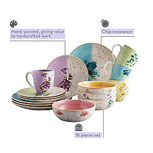 Corona Dinnerware Set 16-pieces Earthenware | Armonia | Hand-Painted | Set de Vajilla 4 puestos | 16 piezas | Ceramica | Artisan Decor