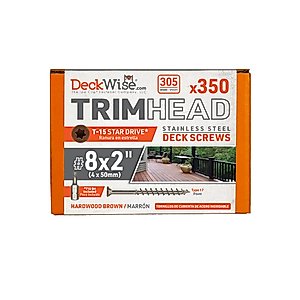 DeckWise #8x2" Trim-Head Hardwood Brown 305 Stainless Steel T15 Deck Screws Cover 100 Sq. Ft. of Decking (350 Pack)