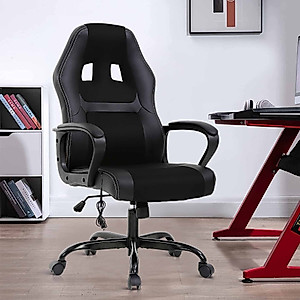 Ergonomic Heavy Duty Leather Racing Video Game Office Chair with Massage Function Lumbar Support PC Office Chair Gaming Desk Chair for Home Office Best Computer Gaming Chairs Video Game Chairs, Black