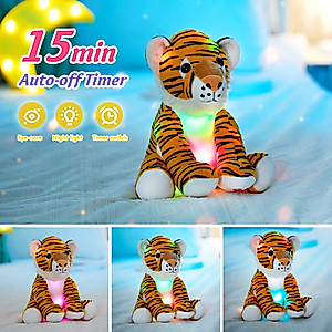 Athoinsu 11'' Light up Tiger Stuffed Animal with LED Night Light Glow in Dark Soft Plush Toy Valentine's Day Children's Day Birthday for Toddlers Kids