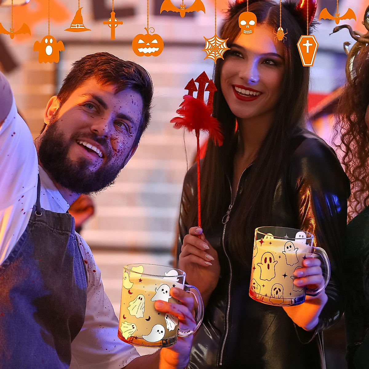 RimCereal 4 PCS Halloween Ghosts Glass Coffee Mugs with Handle Spooky Iced Coffee Cup Halloween Home Decor Cute Halloween Gifts Halloween Spooky Cups, 12oz