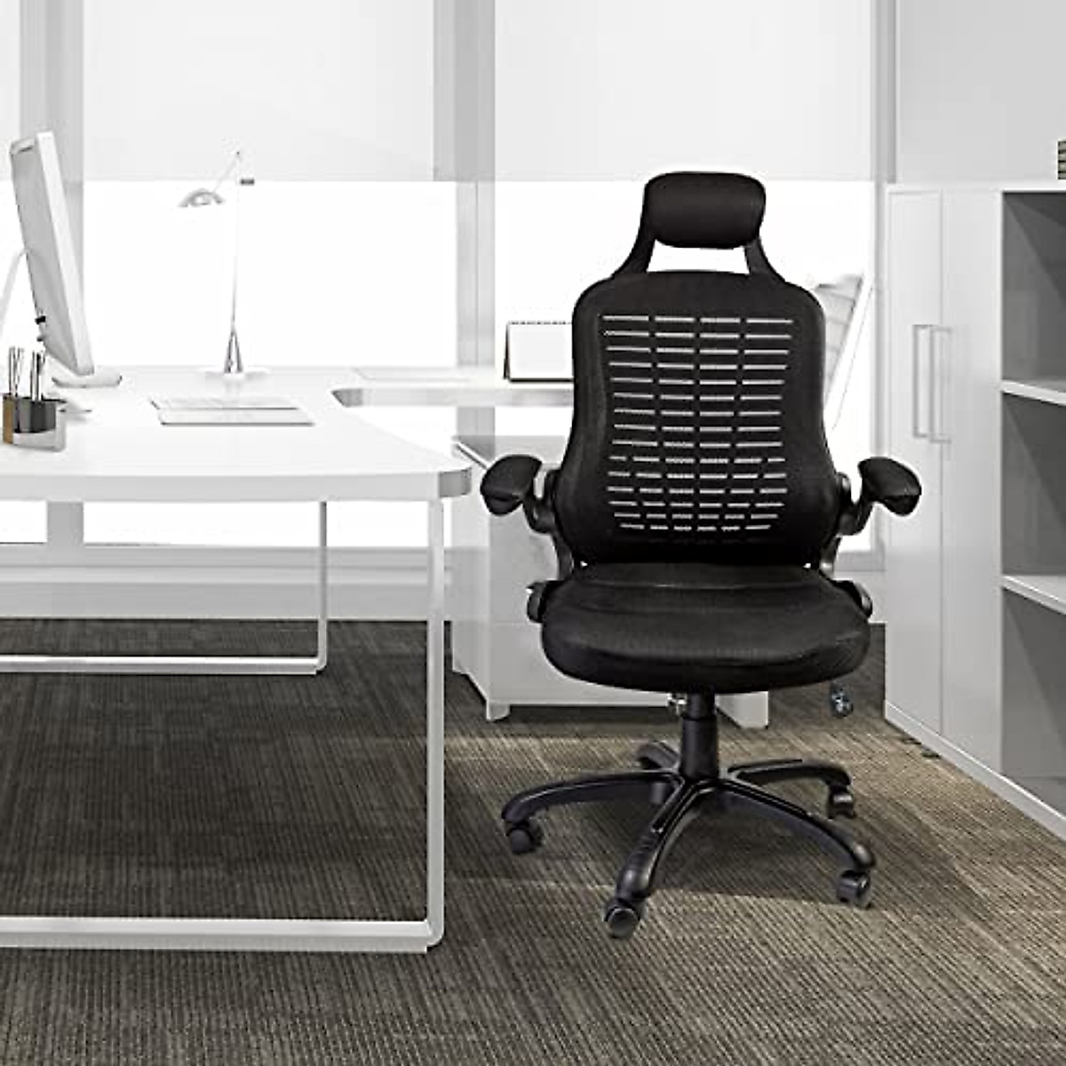 Halter Ergonomic Office Chair with Headrest Lumbar Support Mesh Office Chair with Wheels Black