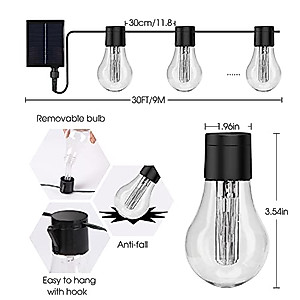 Solar String Lights Outdoor Waterproof, 29.5 FT 20 Shatterproof Bulbs Patio Lights with Remote 8 Modes LED Solar Powered String Lights, Hanging Lights for Garden Yard, Wedding Party Decor（Warm White）