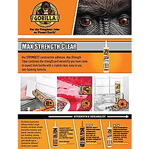 Gorilla Max Strength Clear Construction Adhesive, 9 Ounce Cartridge, Clear, (Pack of 1)