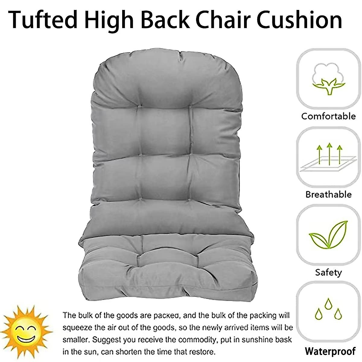 Yefound Patio Chair Cushion for Adirondack,Tufted High Back Outdoor Rocking Chair Cushion, High Back Waterproof Outdoor Indoor Seat Cushion, Teal