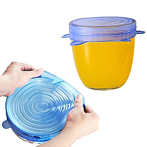6 Pack Reusable Silicone Stretch Lids, Heat Resistant Various Sizes BPA-free Silicone Bowl Cover Fit Most Containers, Microwave & Dishwasher Use Safe(Blue)