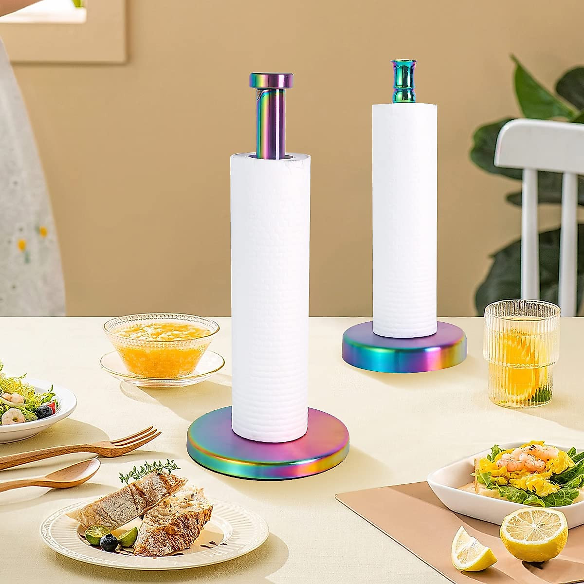 Paper Towel Holder Countertop Rainbow Kitchen Roll Holder, Stainless Steel Paper Towel Holder Stand with Weighted Base Non Slip for Kitchen Rolls Organize