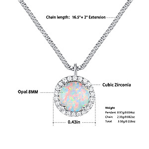 DwearBeauty White Gold Opal Jewelry with Cubic Zirconia,Opal Necklace and Earring Set for Women and Girl(necklace and stud earring)