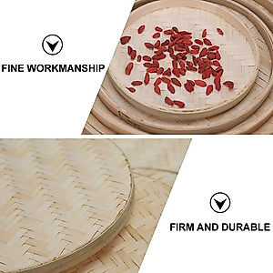 Healifty 4 Pcs Handwoven Flat Wicker Round Fruit Basket Woven Food Storage Weaved Shallow Tray Organiser Vegetable Fruit Bowl Kids DIY Drawing Board Wall Basket Decor for Kitchen Table Centerpiece