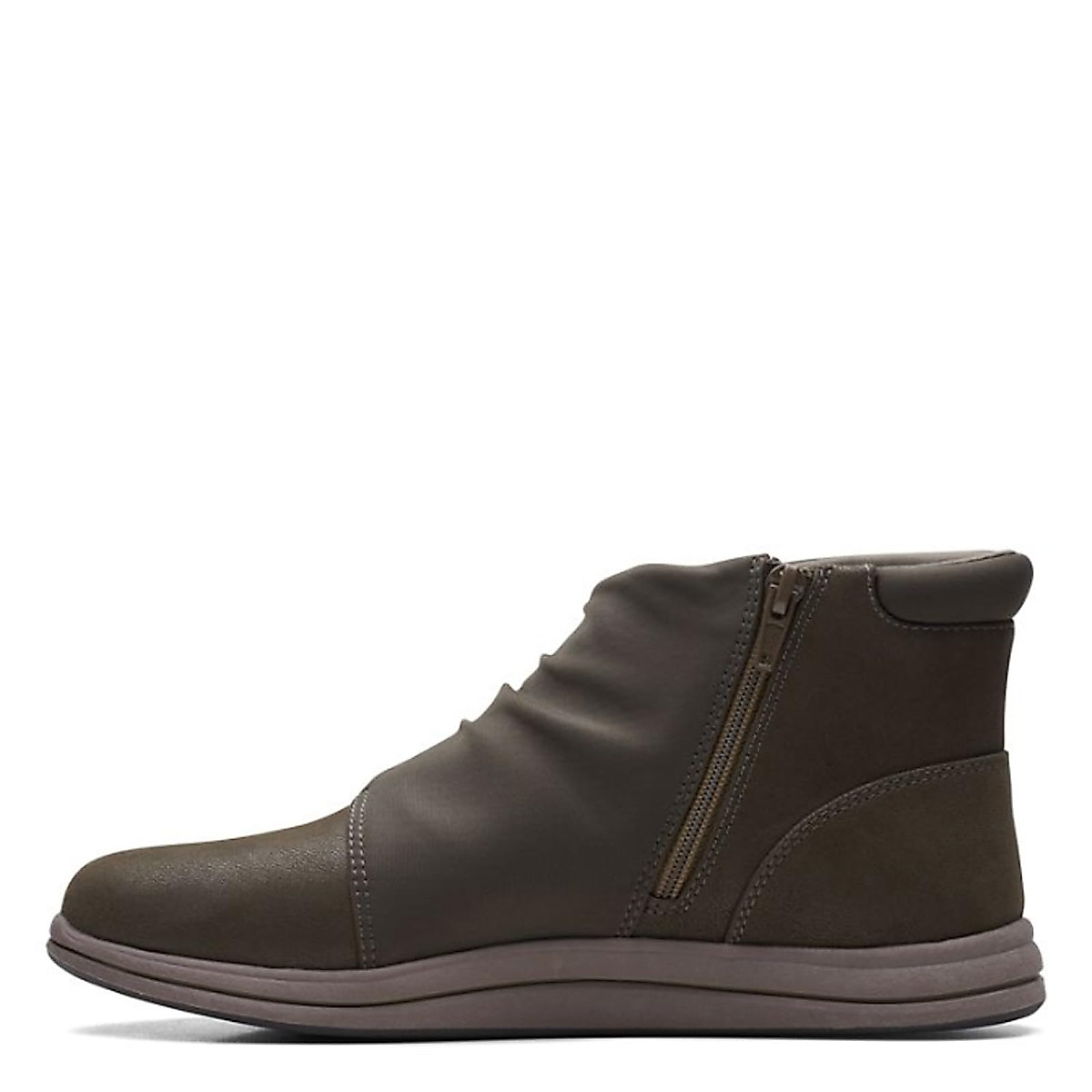 Clarks Women's Breeze Dusk Ankle Boot, Dark Olive Textile, 8