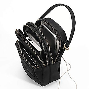 Small Multi Pocket Crossbody Phone Purse Black Women Quilted Crossbody Cell Phone Bag with Strap Shoulder Bag Iphone Handbag Cross Body Bag