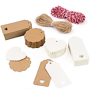 SallyFashion 200PCS Kraft Paper Tags, Gift Tags with Strings Hanging Tags Cookie Tags Clothes Tags Blank Labels for Wedding Party Favor Gift