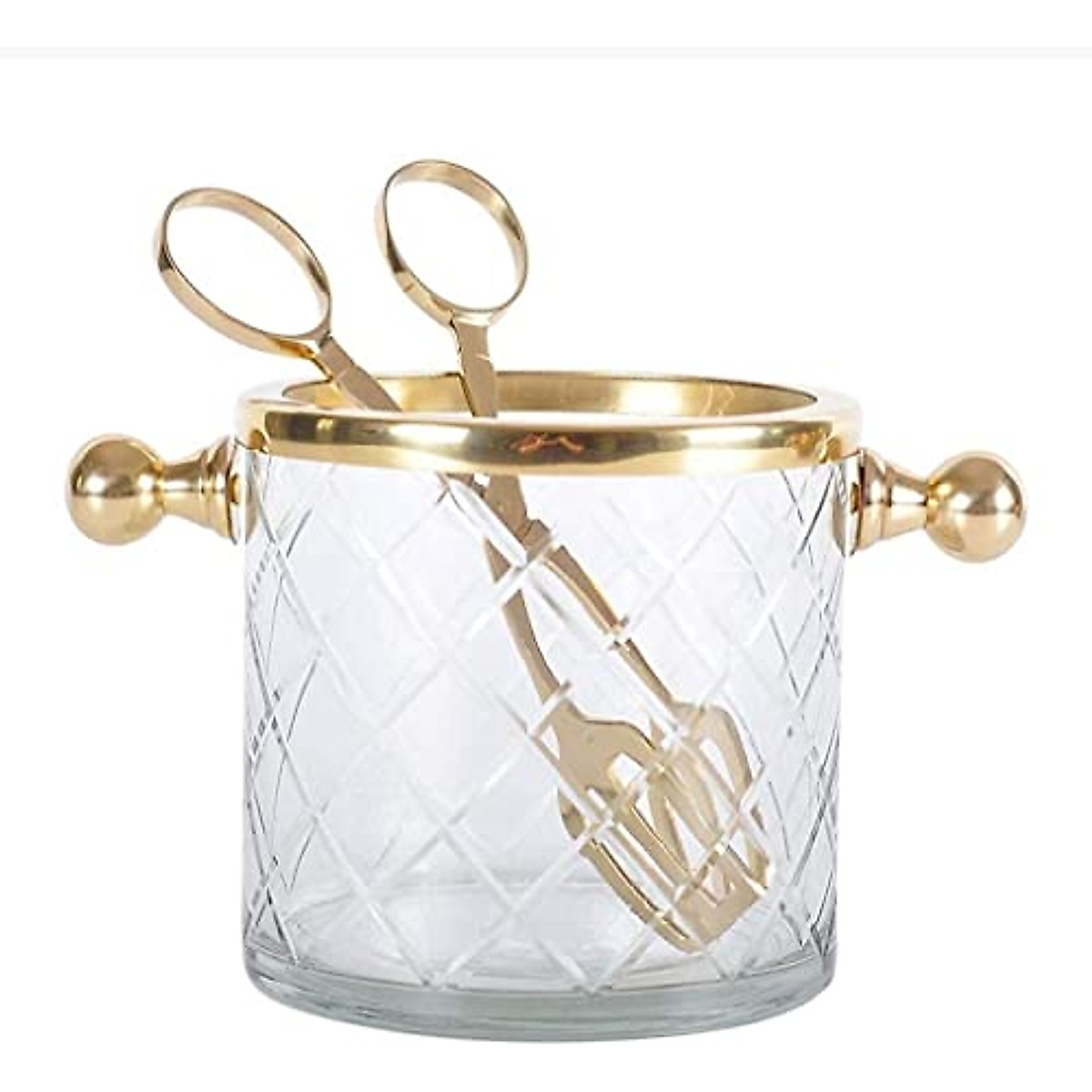 Ice Bucket,Cooling Container,Brass Glass Ice Bucket With Ice Clip Retro Handmade Dining Table Cooler Wine Wine Rack Ice Bucket Champagne Can Cooler (Size : Small) (Size : S)
