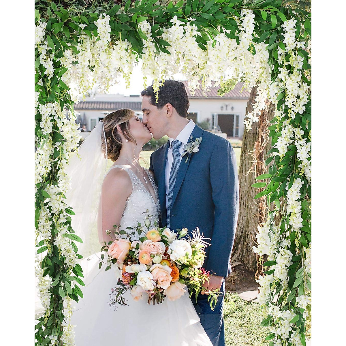 DearHouse 2Pcs 6Ft/Piece Artificial Flowers Wisteria Garland Artificial Wisteria Vine Hanging Flower Greenery Garland for Home Garden Outdoor Wedding Arch Floral Decor (White)