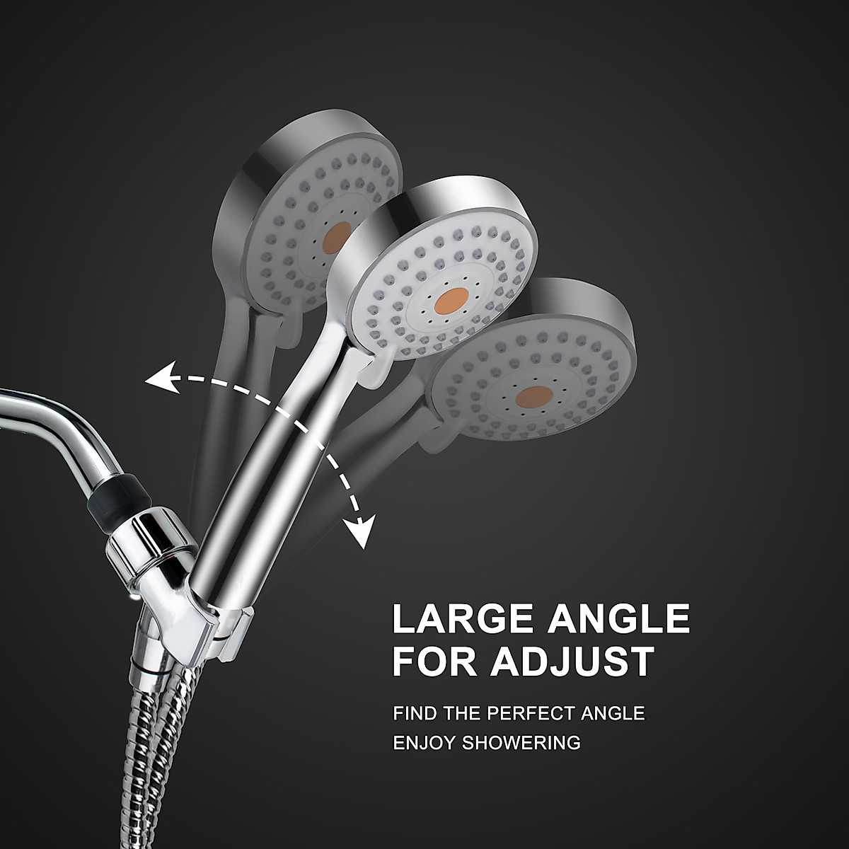 HO2ME High Pressure Handheld Shower Head with Powerful Shower Spray against Low Pressure Water Supply Pipeline, Multi-functions, w/ 79 inch Hose, Bracket, Flow Regulator, Chrome Finish