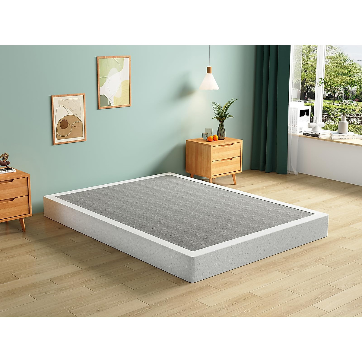 AROMUSTIME 7 Inch Box Spring Queen,Black Heavy Duty Metal Mattress Foundation/Easy Assembly/Non-Slip/No Noise/Easy Clean Fabric Cover