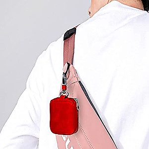 CHANROY Compatible with AirPods Pro & 2 & 1 Portable Premium PU Leather Protective Vintage Style Case Snap Metal Closure Clip Anti-Scratch Carrying Pouch with Keychain for AirPods Pro & 2 & 1(Red)