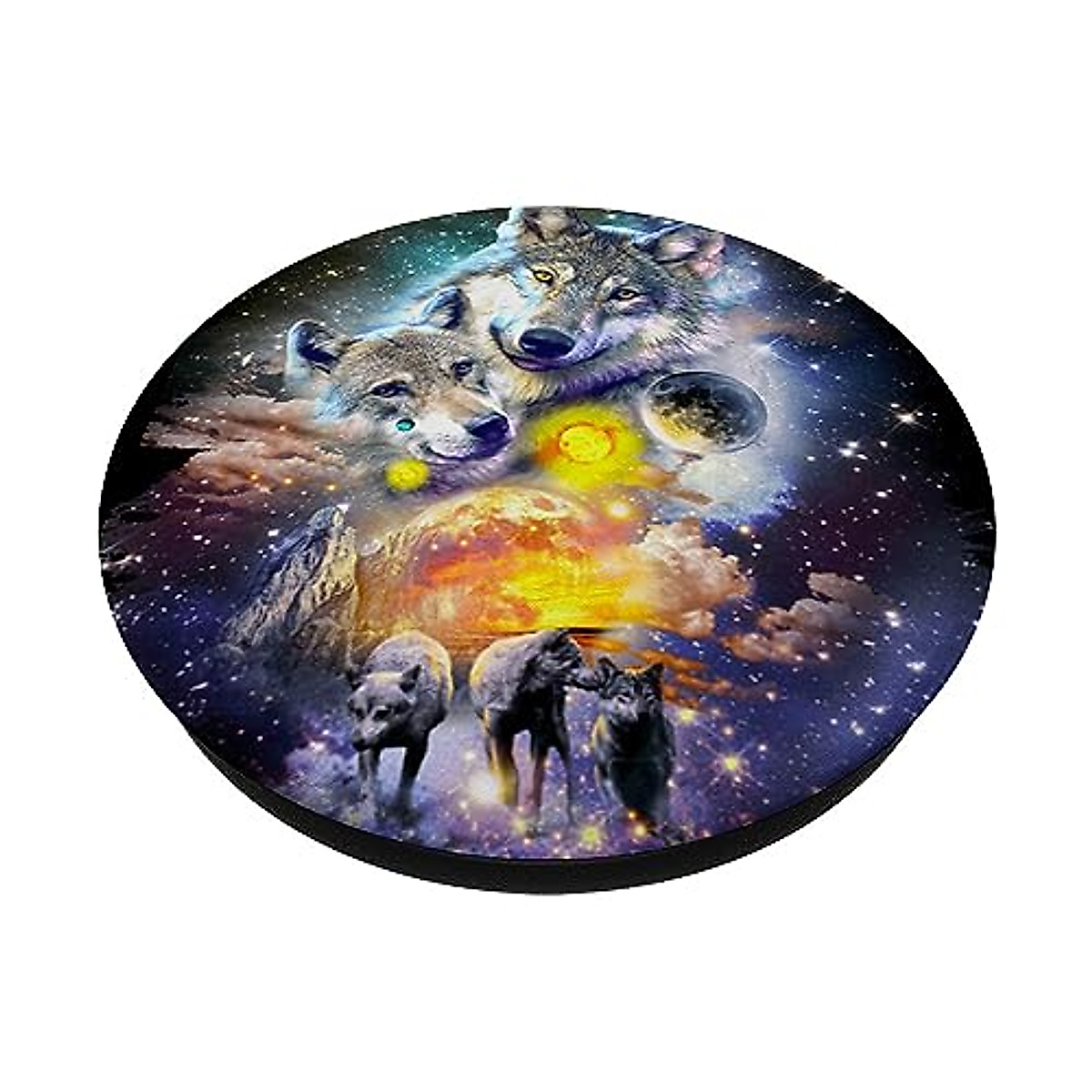 Cosmic Space Wolf, Wolves Family Howling, Night-time Reunion PopSockets Standard PopGrip