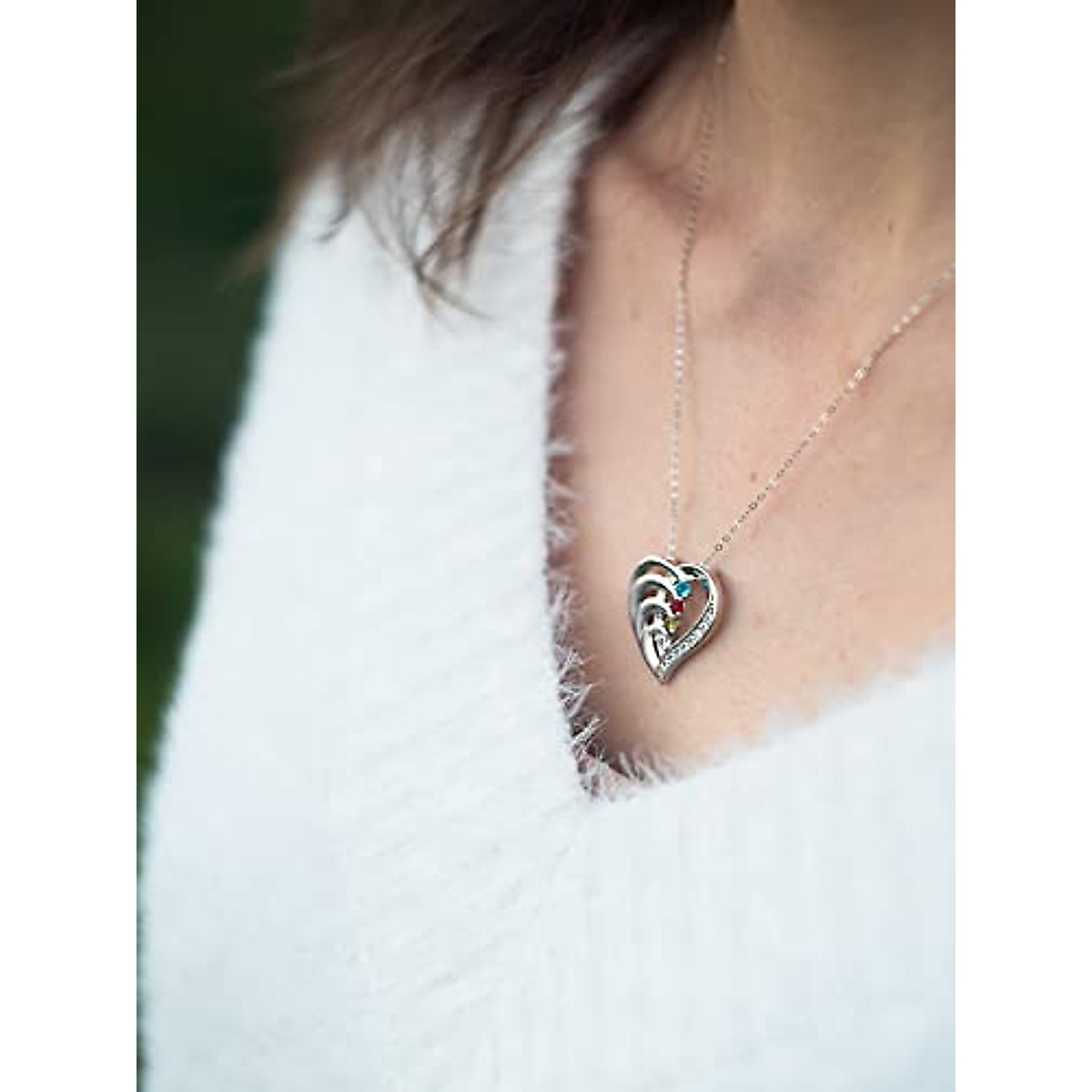 Personalized Engraved Mothers Necklace with 3 birthstones Family Jewelry Sterling Silver Custom Name Necklace Gift for her Sister Grandma Wife (Sterling-Silver)