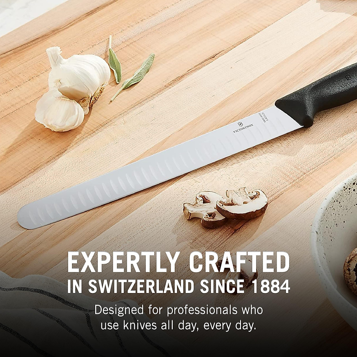 Victorinox 10.25 Inch Swiss Classic Slicing Knife with Granton Blade, Black (6.8223.25US1)