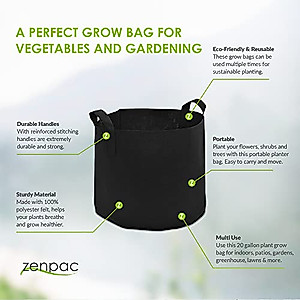 ZENPAC 5 Pack 20 Gallon Large Grow Bags with Handles, Fabric Planters for Outdoor Plants, Felt Planters for Flowers, Vegetables, Gardening, Bulk