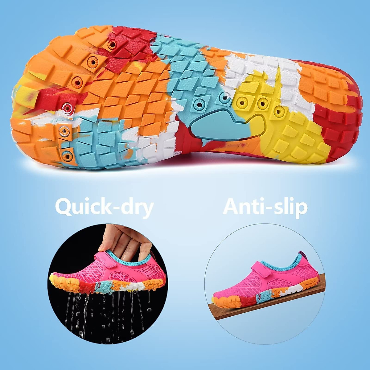 FANTURE Girls & Boys Water Shoes Lightweight Comfort Sole Easy Walking Athletic Slip on Aqua Sock(Toddler/Little Kid/Big Kid) U422WZ625.EL-Rose.Red-32