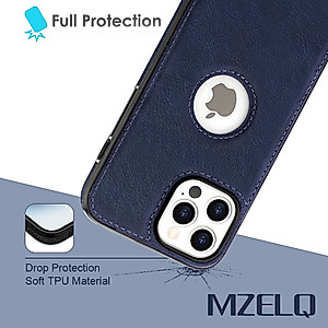 MZELQ for iPhone 14 Pro Max Case PU Leather Vegan Slim Logo View Luxury Elegant Classic Screen Protector Protective Phone Case (2022) 6.7" - Blue
